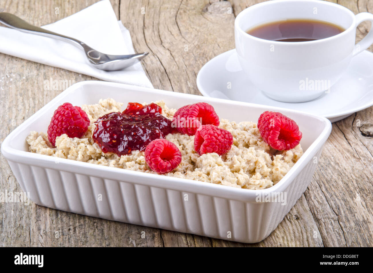 porridge with raspberry and jam Stock Photo - Alamy