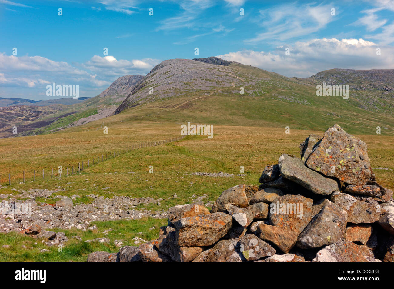 A view of Cader Idris, showing the pony path rising up to the summit ...