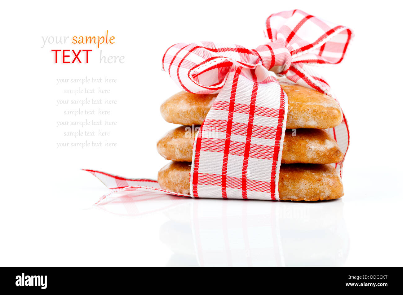 Cookies-hearts connected by a red tape on a white background Stock ...