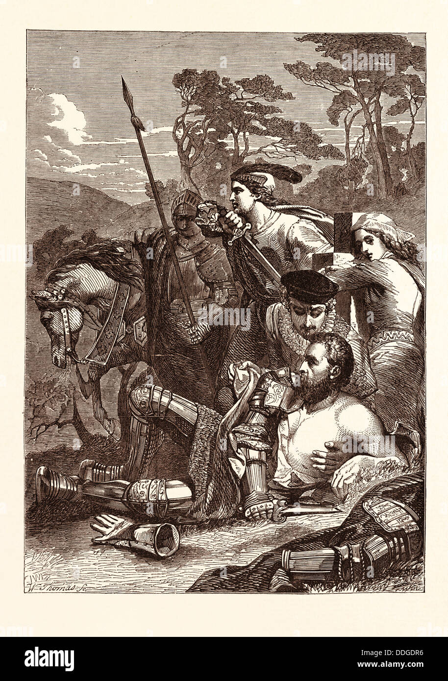 THE DEATH OF MARMION. (SCOTT.) PAINTED BY EDWARD ARMITAGE. Marmion is ...