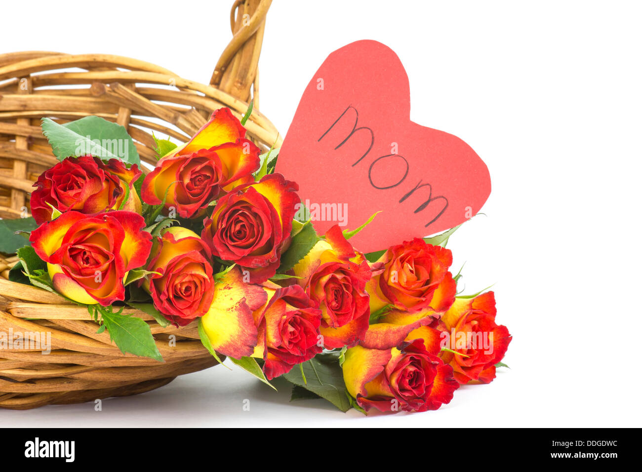 red and yellow roses in a basket Stock Photo - Alamy