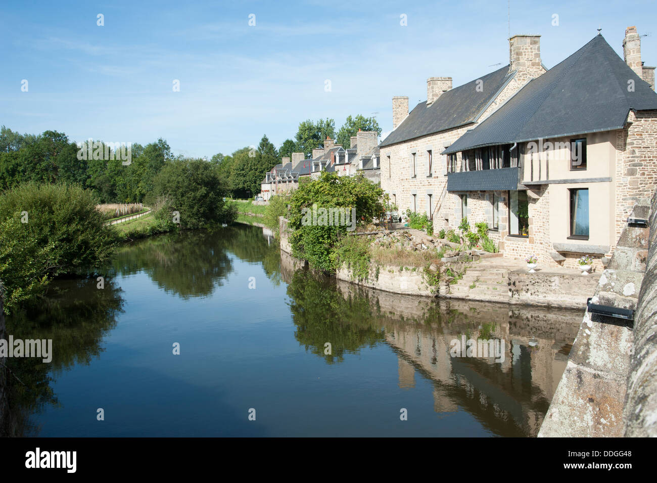 River Selune famous for salmon fishing flows through the small town of ...