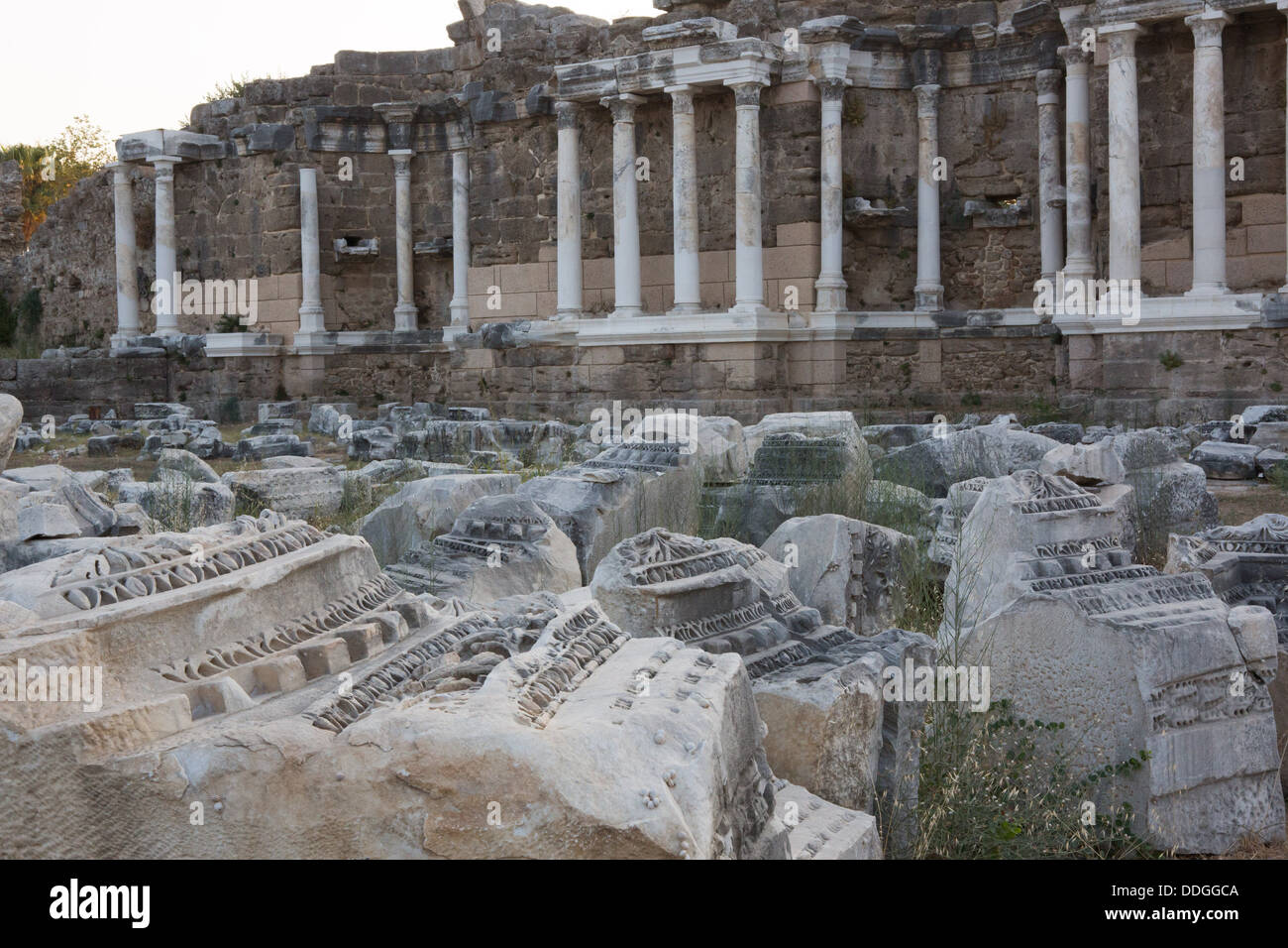 Carved relics of the Monumental Fountain (Nymphaeum), Side, Turkey ...