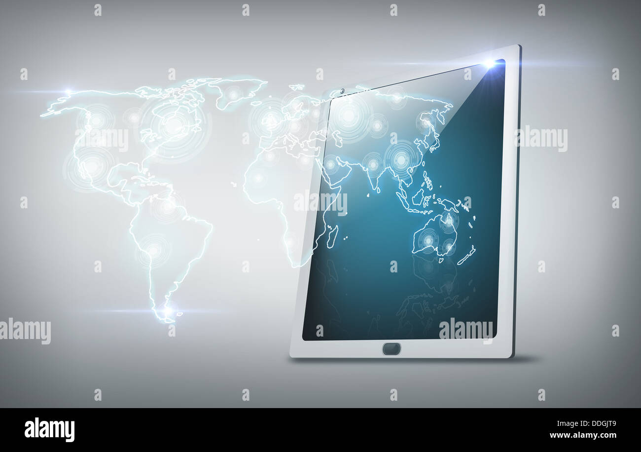 tablet pc with world map Stock Photo - Alamy