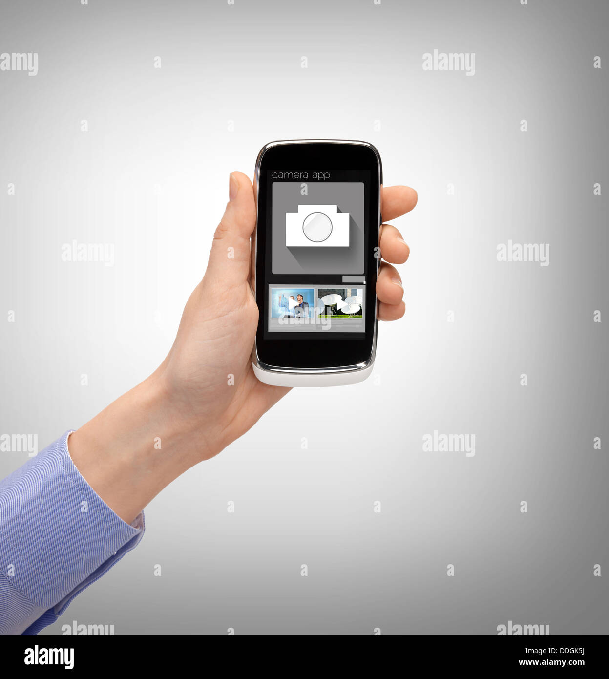 hand with smartphone showing application Stock Photo - Alamy