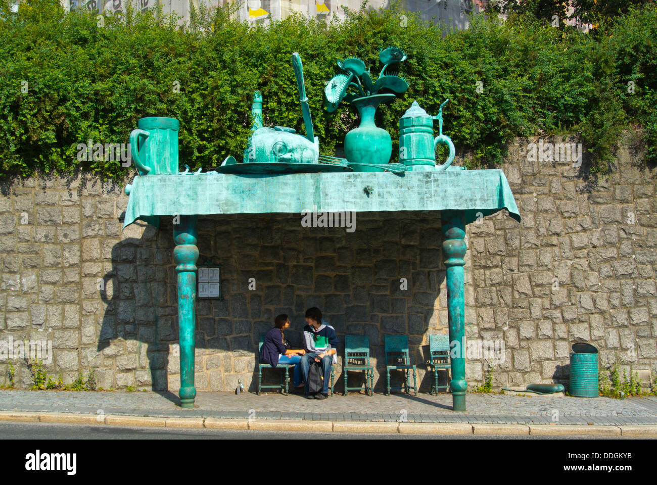 Sokolská u zdi bus stop with Feast of Giants sculpture (2007) by David ...