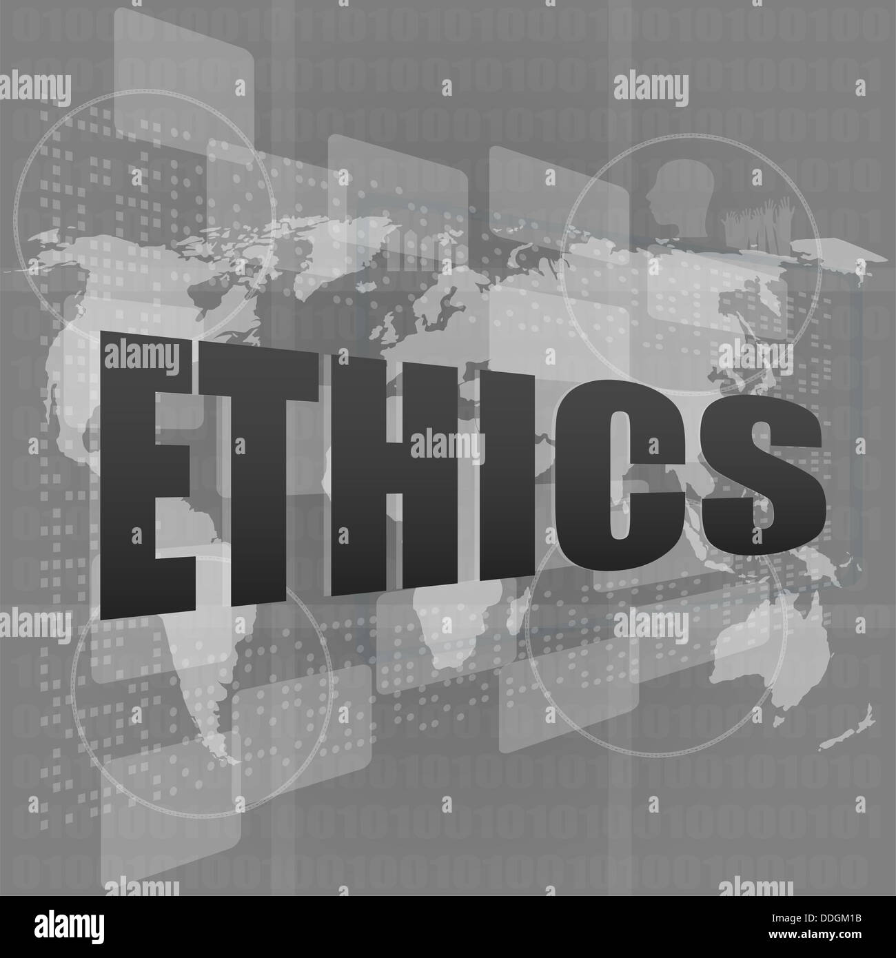 Pixeled word ethics on digital screen with world map Stock Photo - Alamy