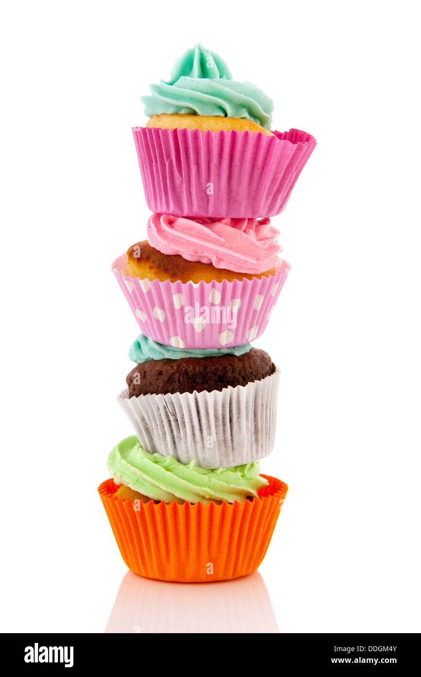 Stacked colorful cupcakes Stock Photo - Alamy