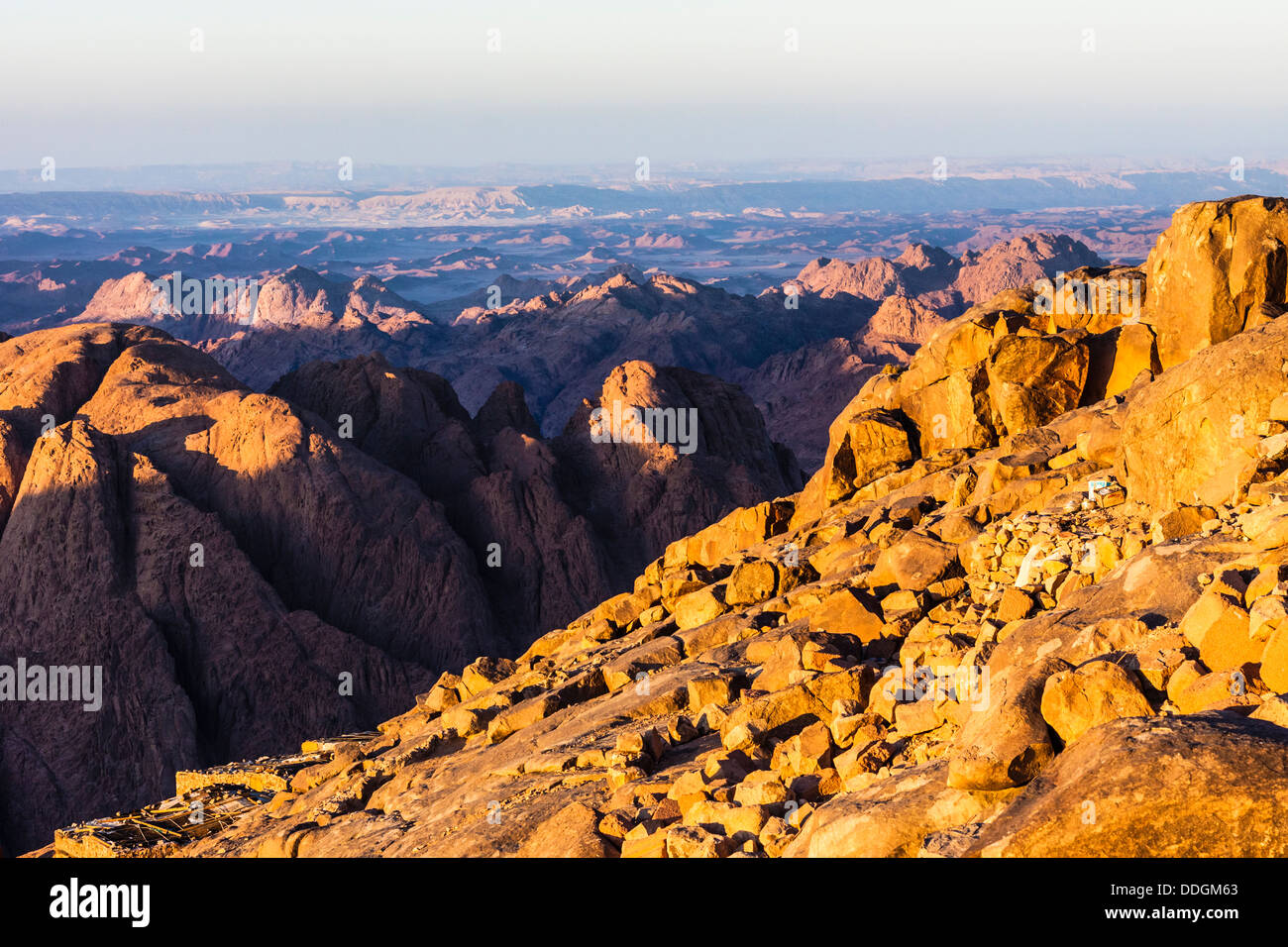 Sinai desert view at sunset from the top of Mount Sinai, Egypt Stock ...