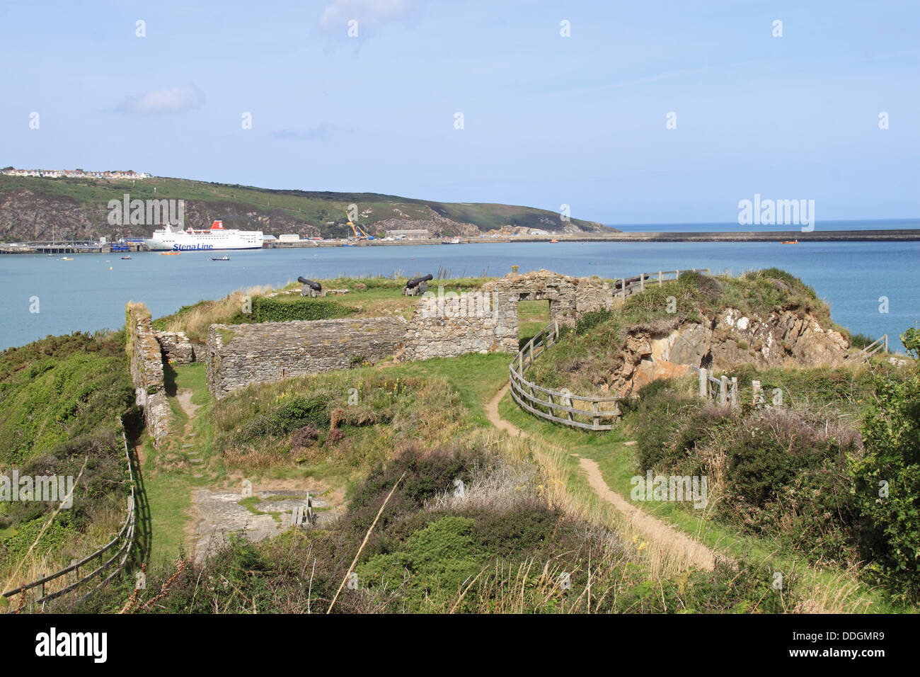 Old Fort, completed 1781, with ferry port beyond, Fishguard ...
