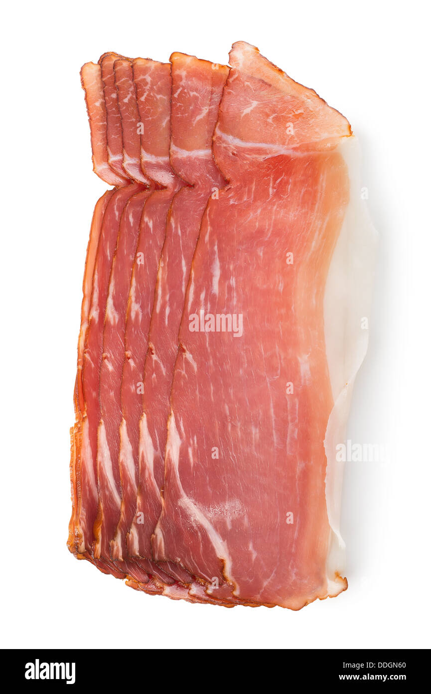 Sliced bacon isolated on a white background Stock Photo - Alamy
