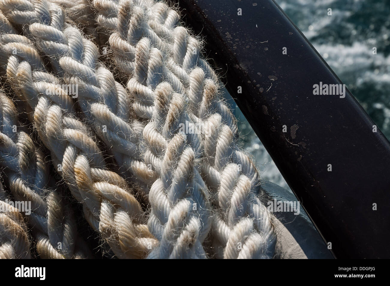 Nylon nautical rope on the ship the MS Oldenburg, a ferry which ...