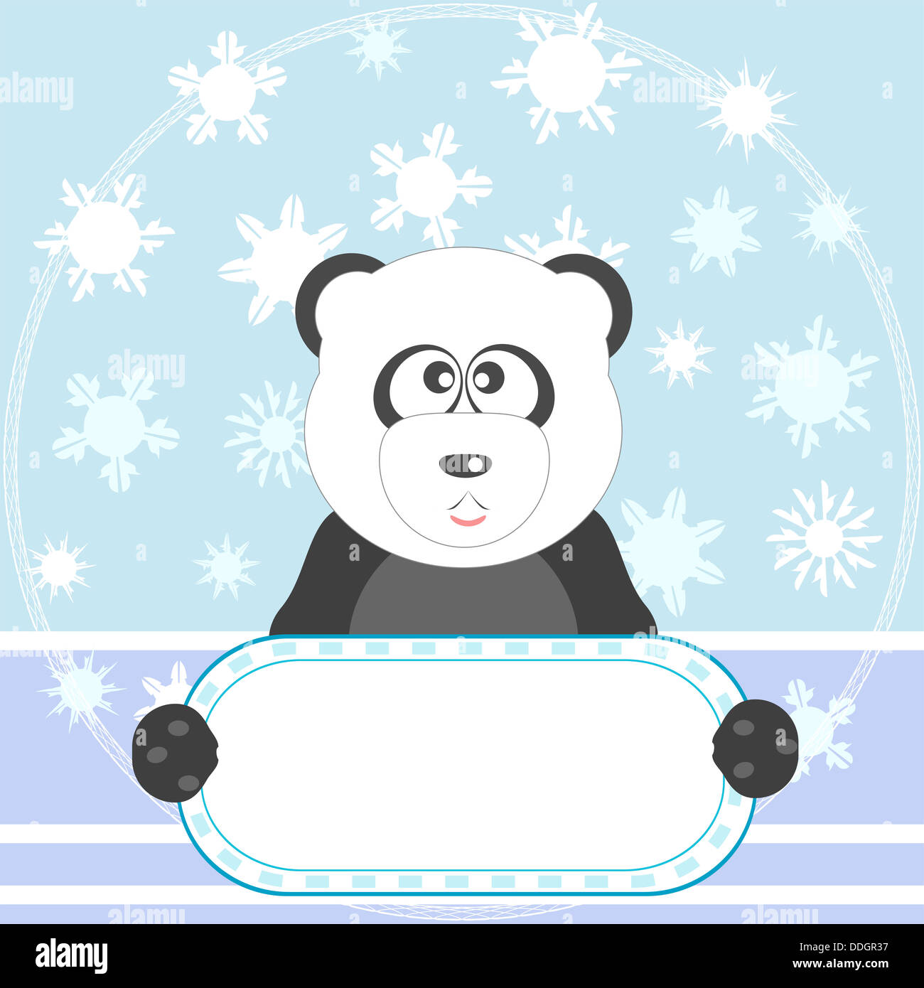 Cute panda with white blank on winter background Stock Photo - Alamy