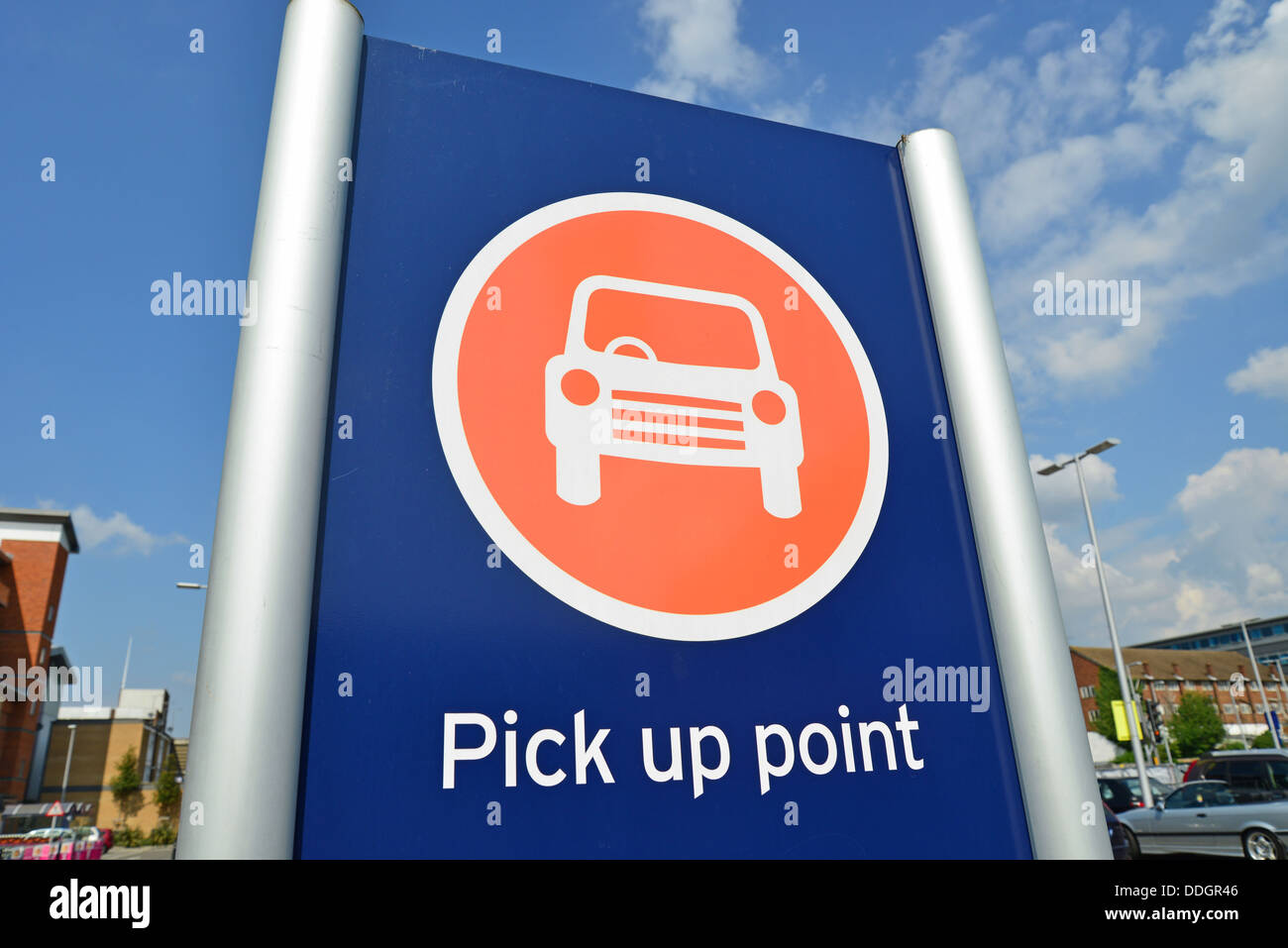 Pick up point sign outside Sainsbury's supermarket, Queensmead shopping ...