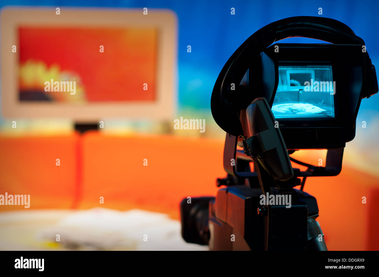 Video camera viewfinder - recording show in TV studio - focus on camera ...