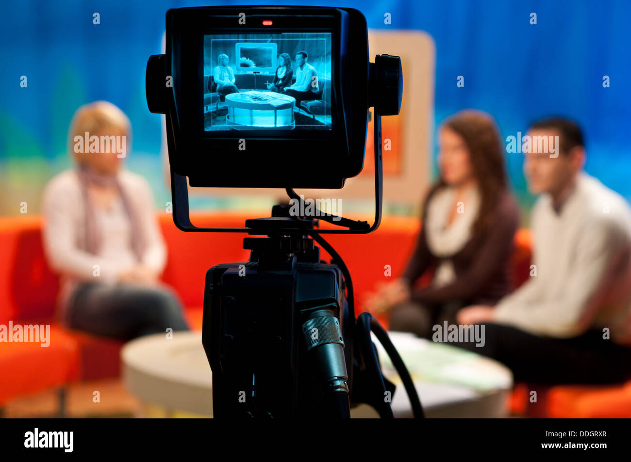 Video camera viewfinder - recording show in TV studio - focus on camera ...