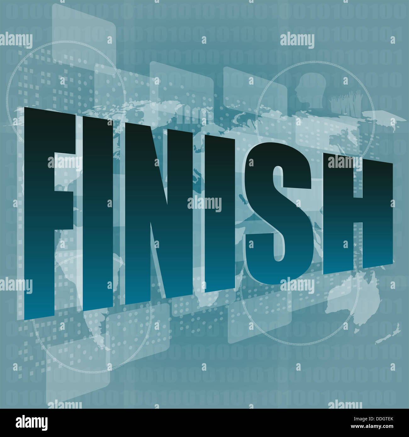 finish word on digital screen with world map Stock Photo - Alamy