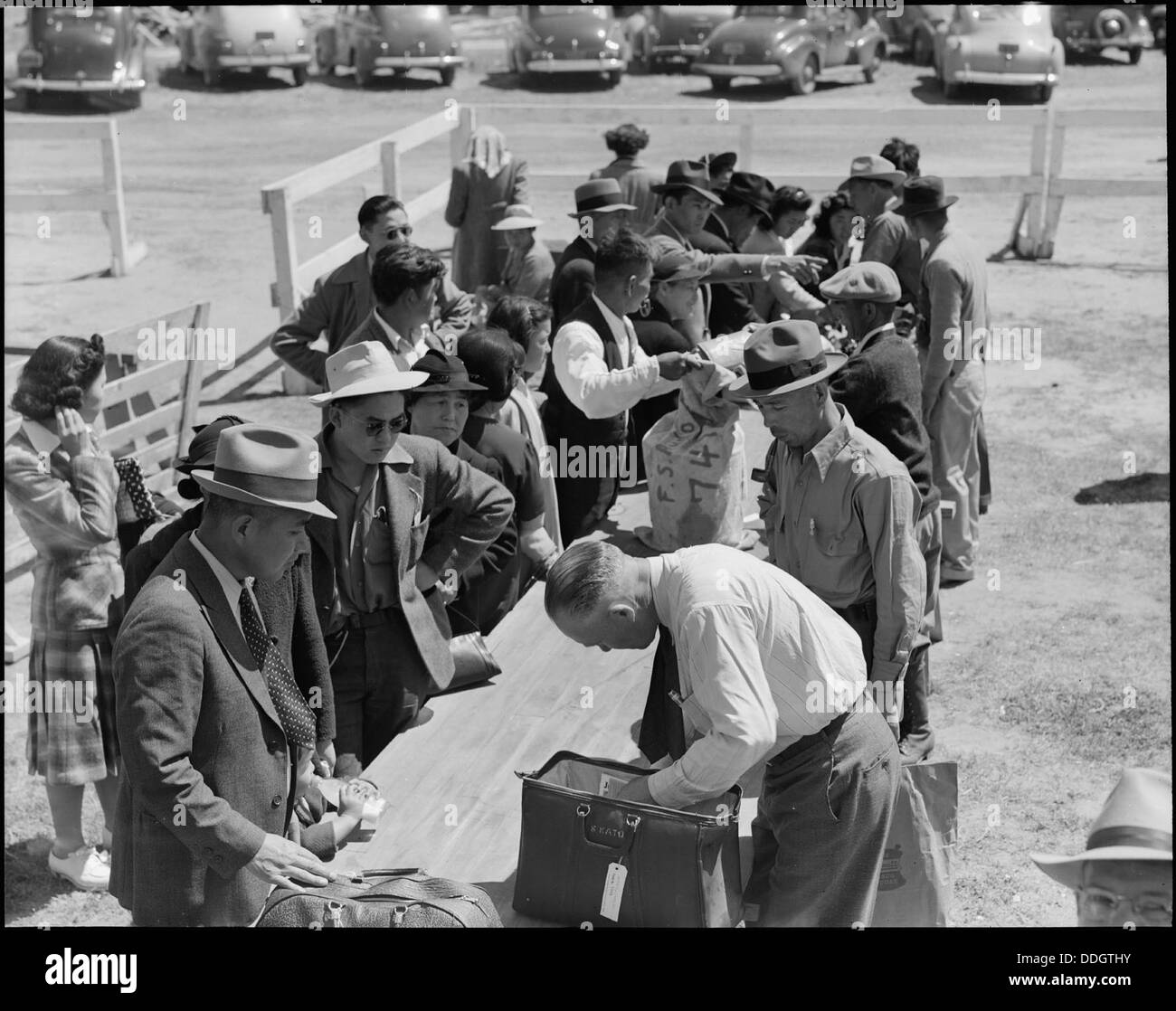 Evacuees arrive at the Turlock assembly center in California during ...