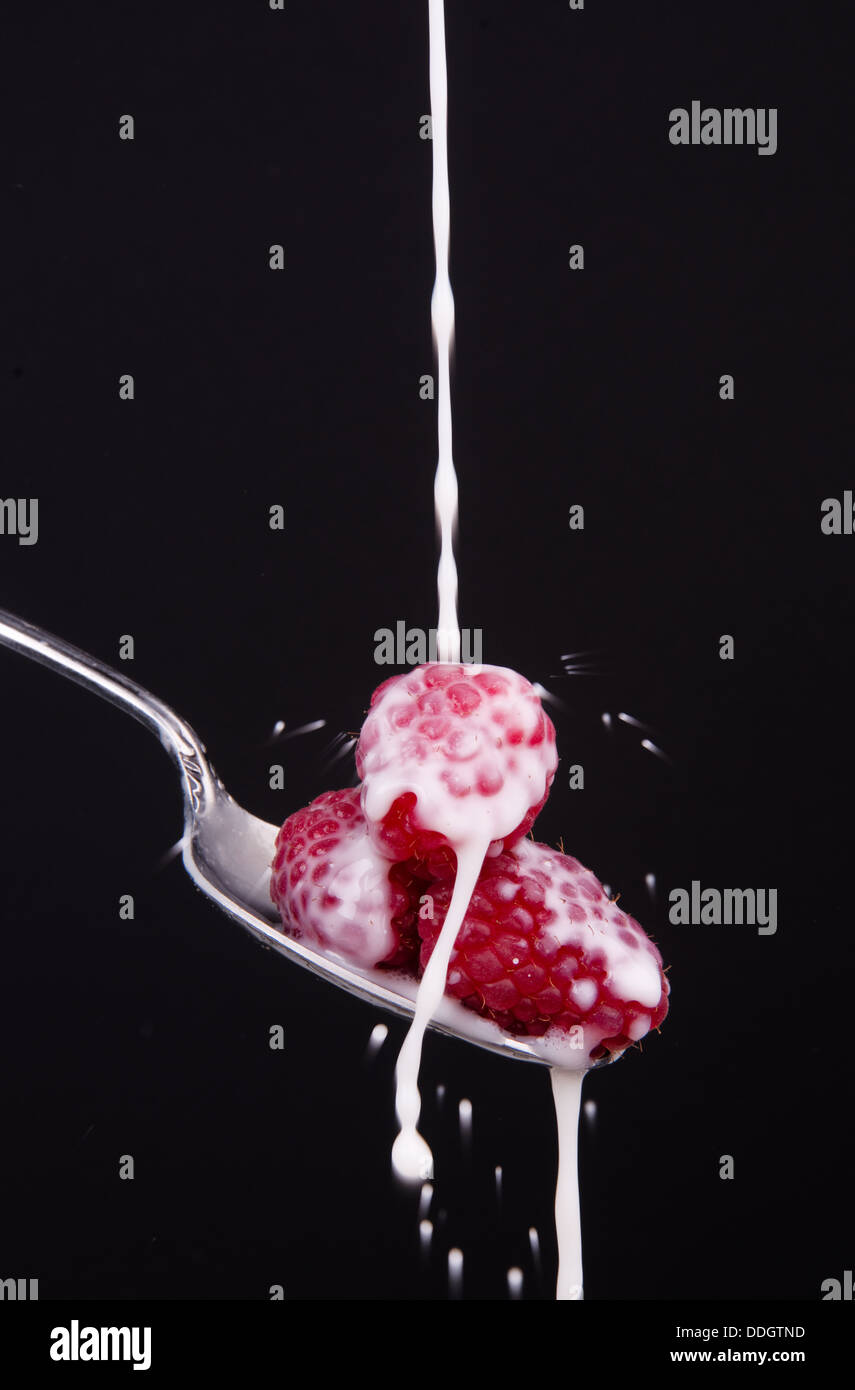 Raspberries and Milk Stock Photo - Alamy