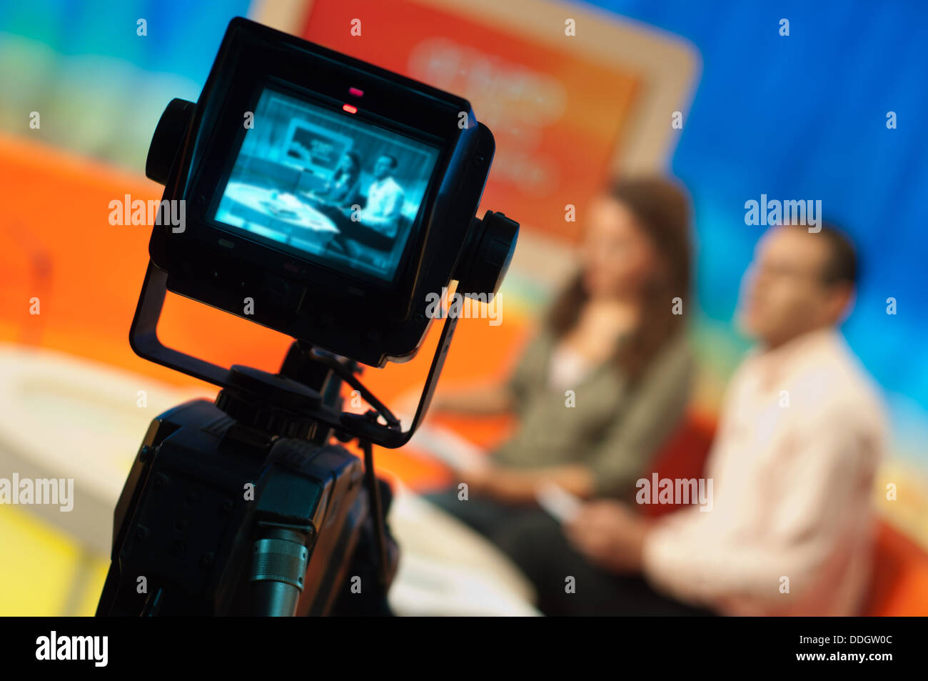 Video camera viewfinder - recording show in TV studio - focus on camera ...