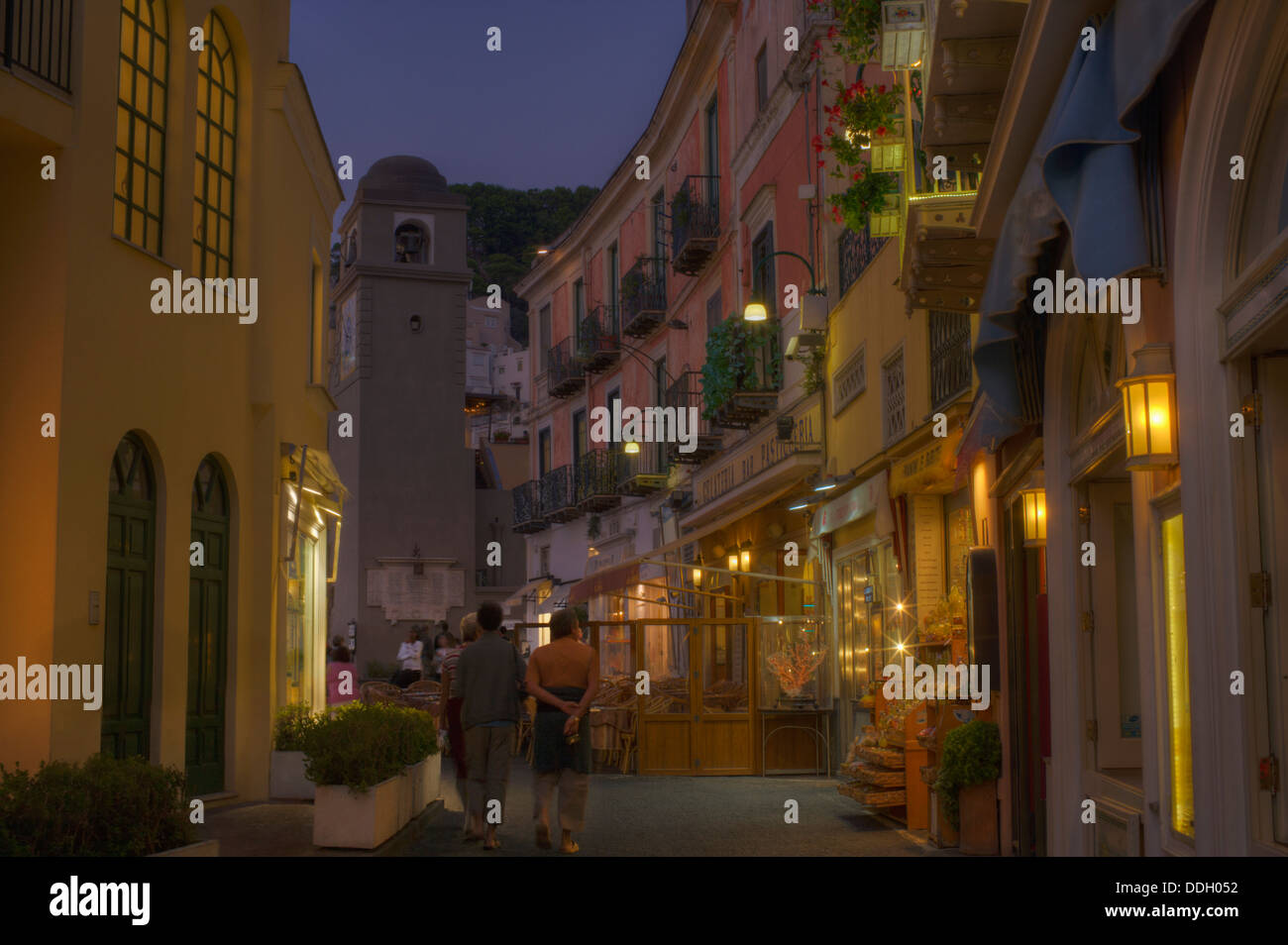People walking on the street at night, Piazza Del Funicolare, Capri ...
