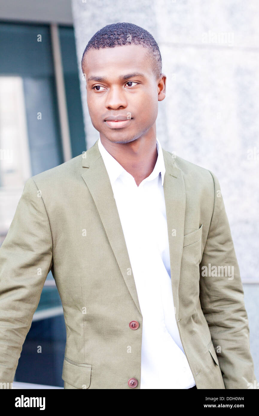 young successful african business man outdoor in summer self confident ...