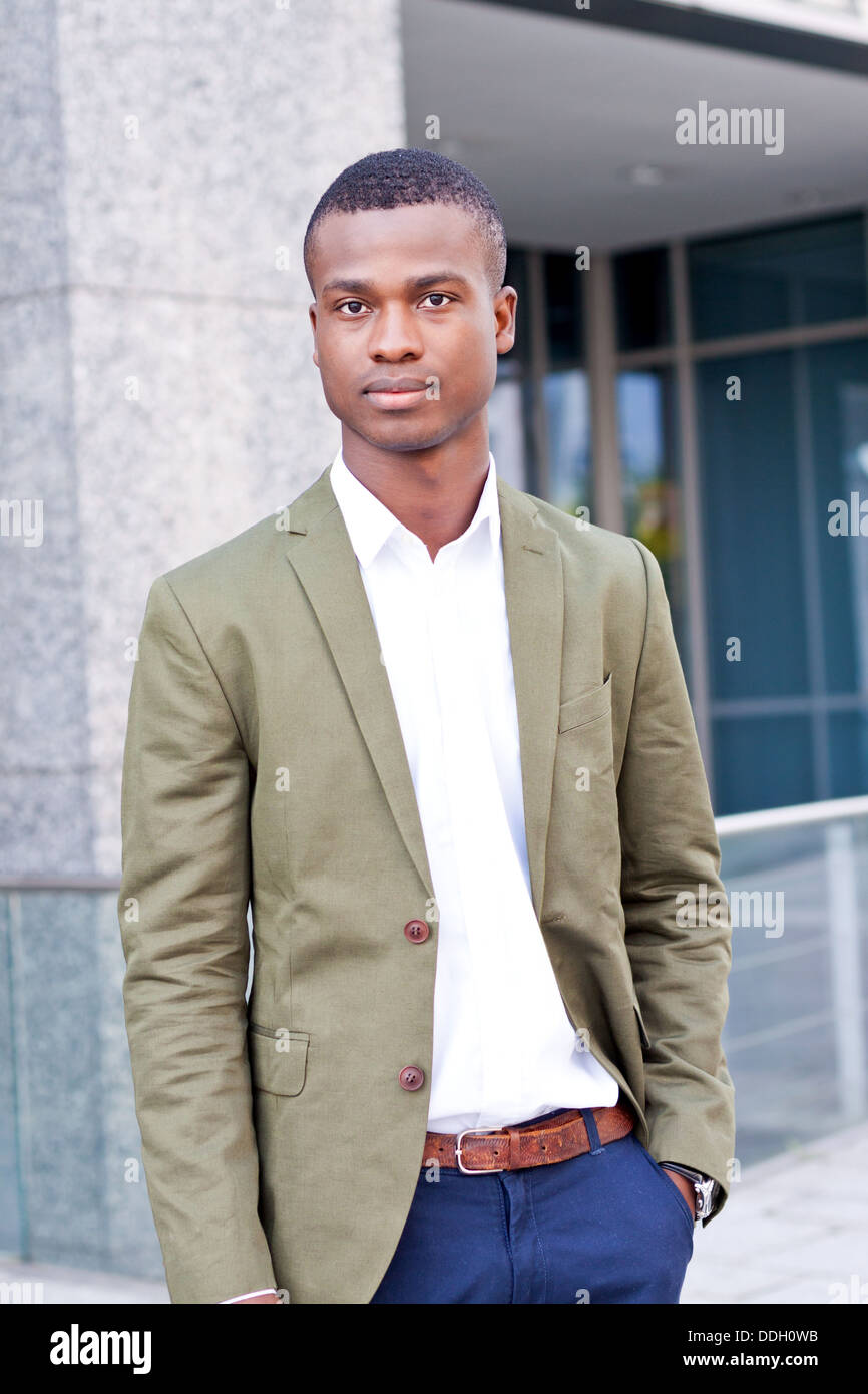 young successful african business man outdoor in summer self confident ...