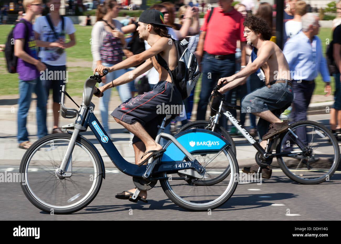 Man Riding A Boris Bike London UK Stock Photo - Alamy