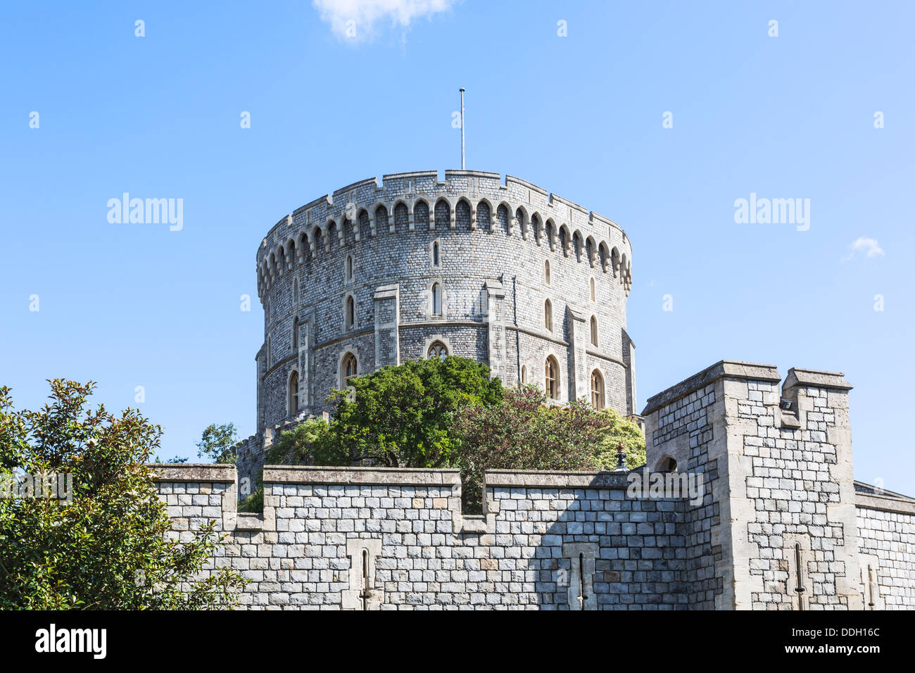 The Round Tower at historic Windsor Castle, the Queen's residence and a ...