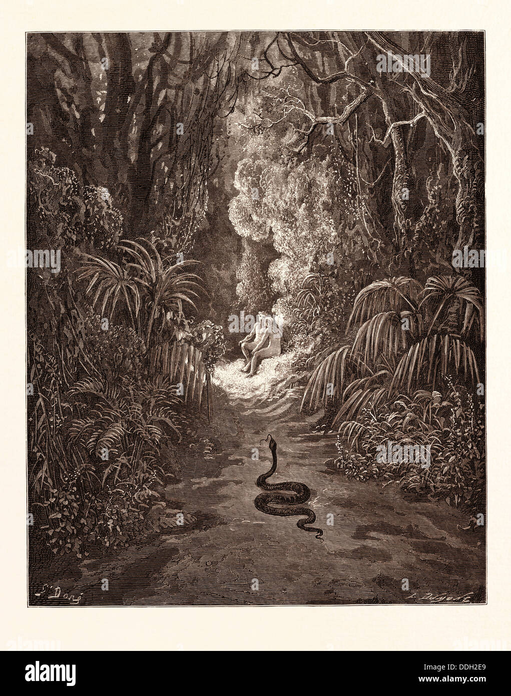 THE FIRST APPROACH OF THE SERPENT, BY GUSTAVE DORÉ. Dore, 1832 - 1883 ...