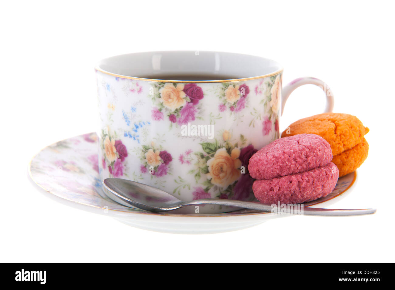 Cup tea colorful macaroons Cut Out Stock Images & Pictures - Alamy