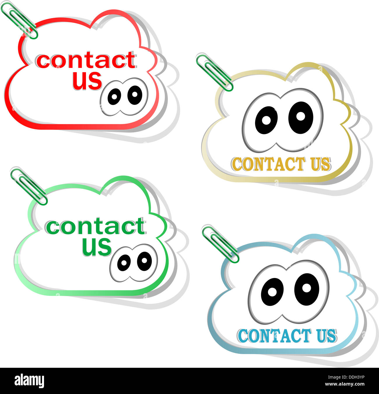 contact us cloud signs set with cute eyes and clip Stock Photo - Alamy
