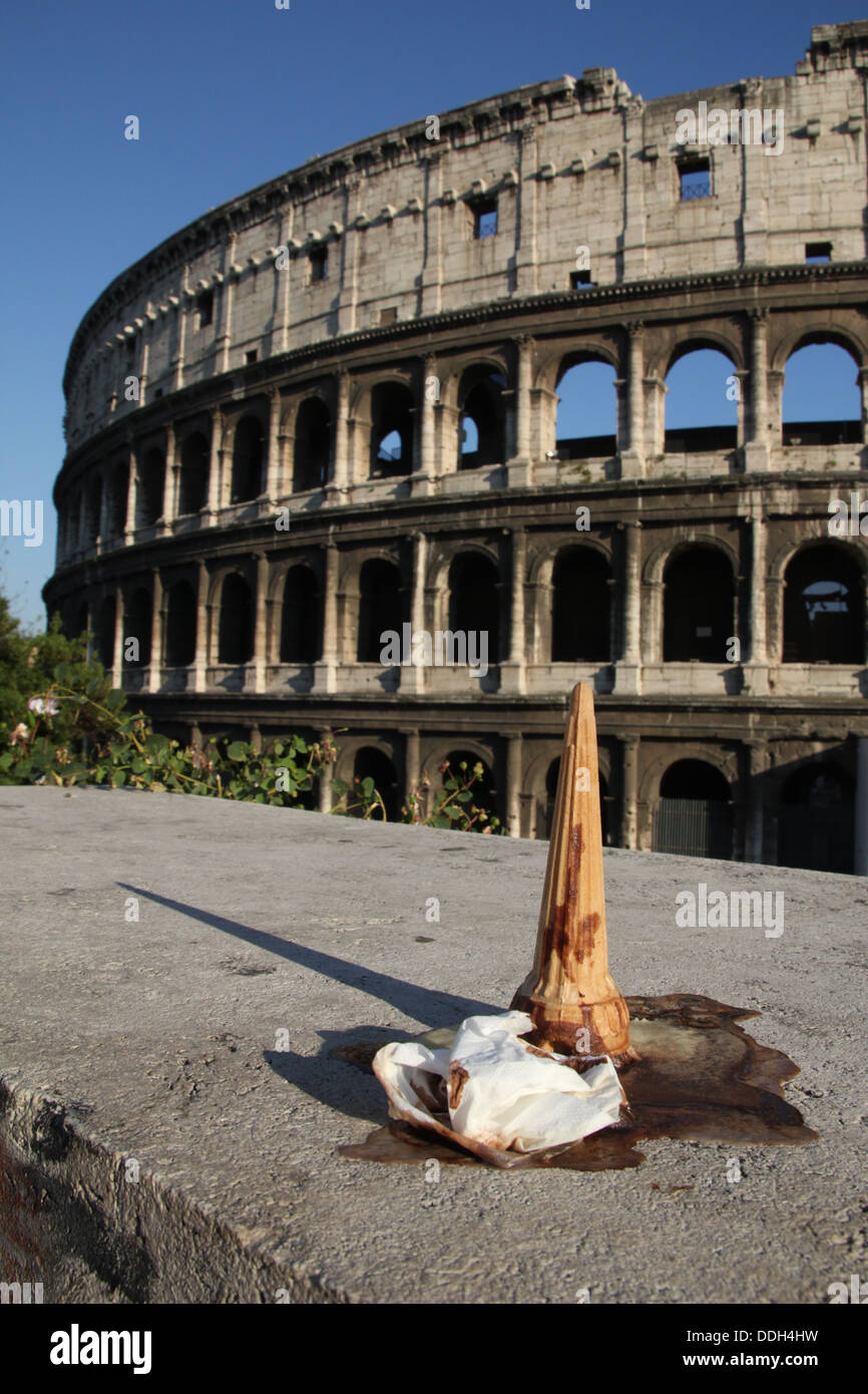 old ice cream cone on wall by the colosseum in rome italy Stock Photo ...