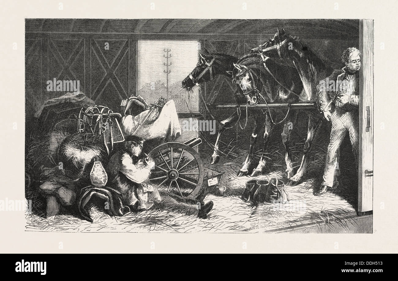FRANCO-PRUSSIAN WAR: CAVALRY TRANSPORT BY RAIL, INTERIOR OF A STABLE ...