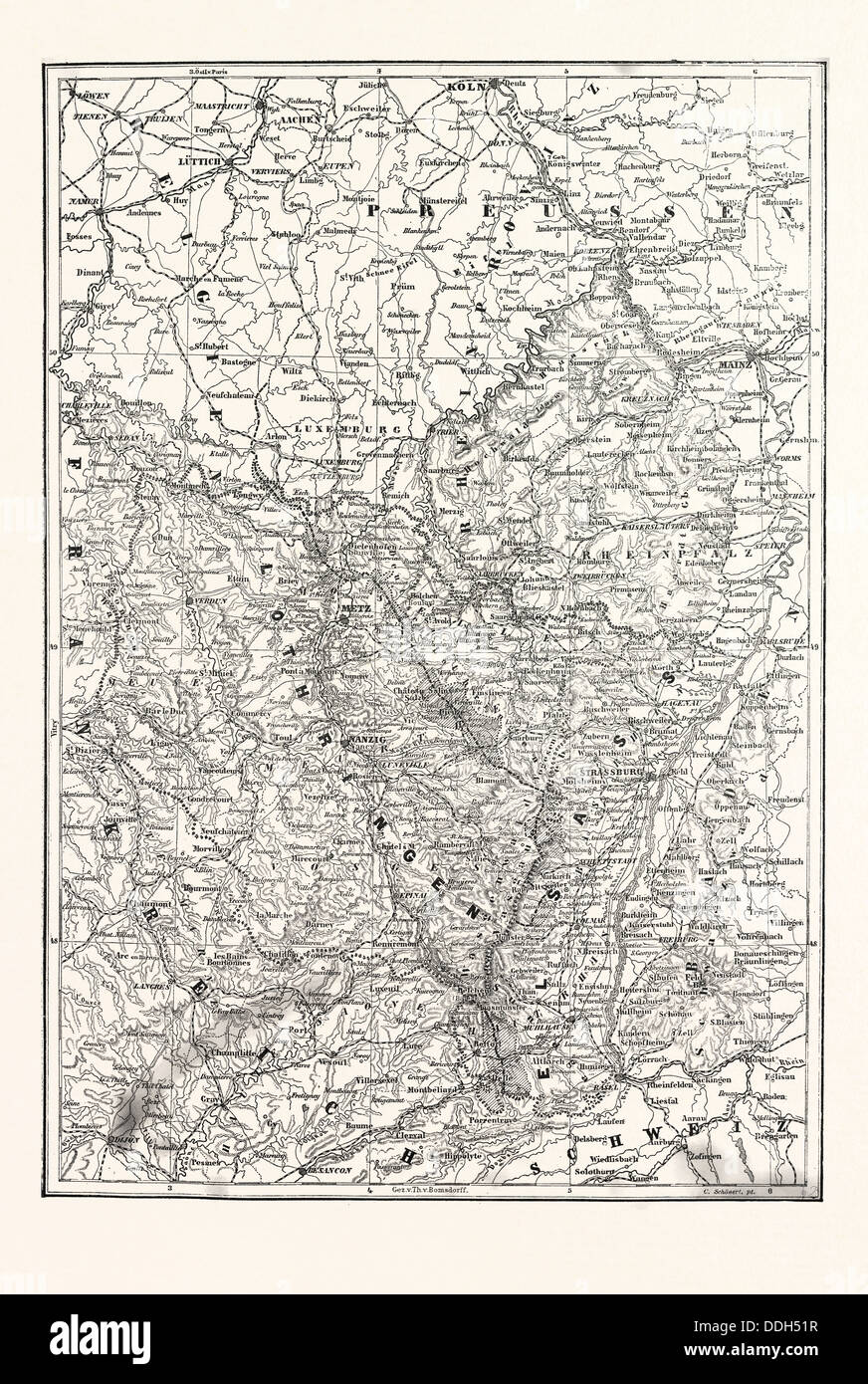 FRANCO-PRUSSIAN WAR: MAP OF ALSACE AND LORRAINE, COUNTIES GIVEN TO THE ...