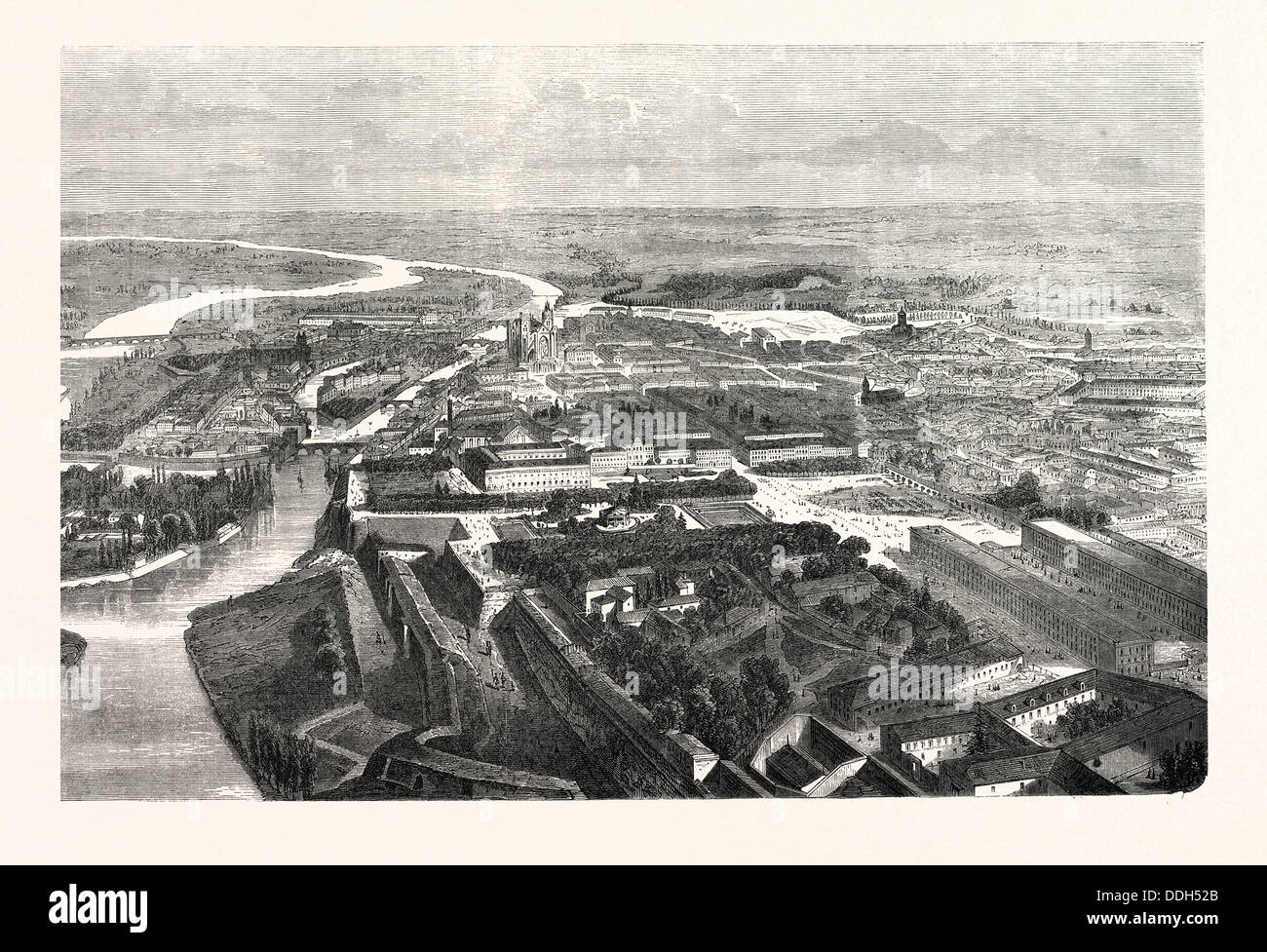 FRANCO-PRUSSIAN WAR: BIRD'S EYE VIEW OF THE FORTRESS OF METZ, ENGRAVING ...