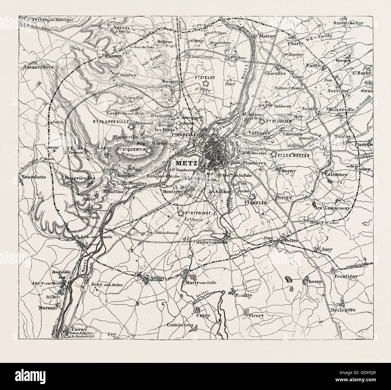 FRANCO-PRUSSIAN WAR: MAP OF VICINITY OF METZ, INDICATING THE POSITION ...