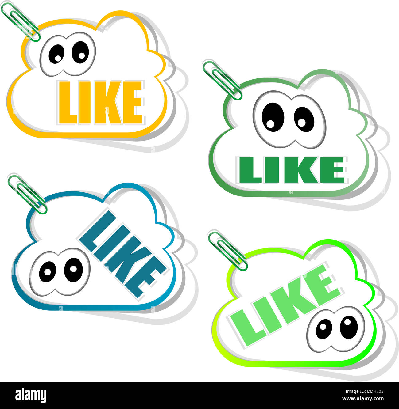 Set social media sticker with like icon and eyes, isolated on white ...