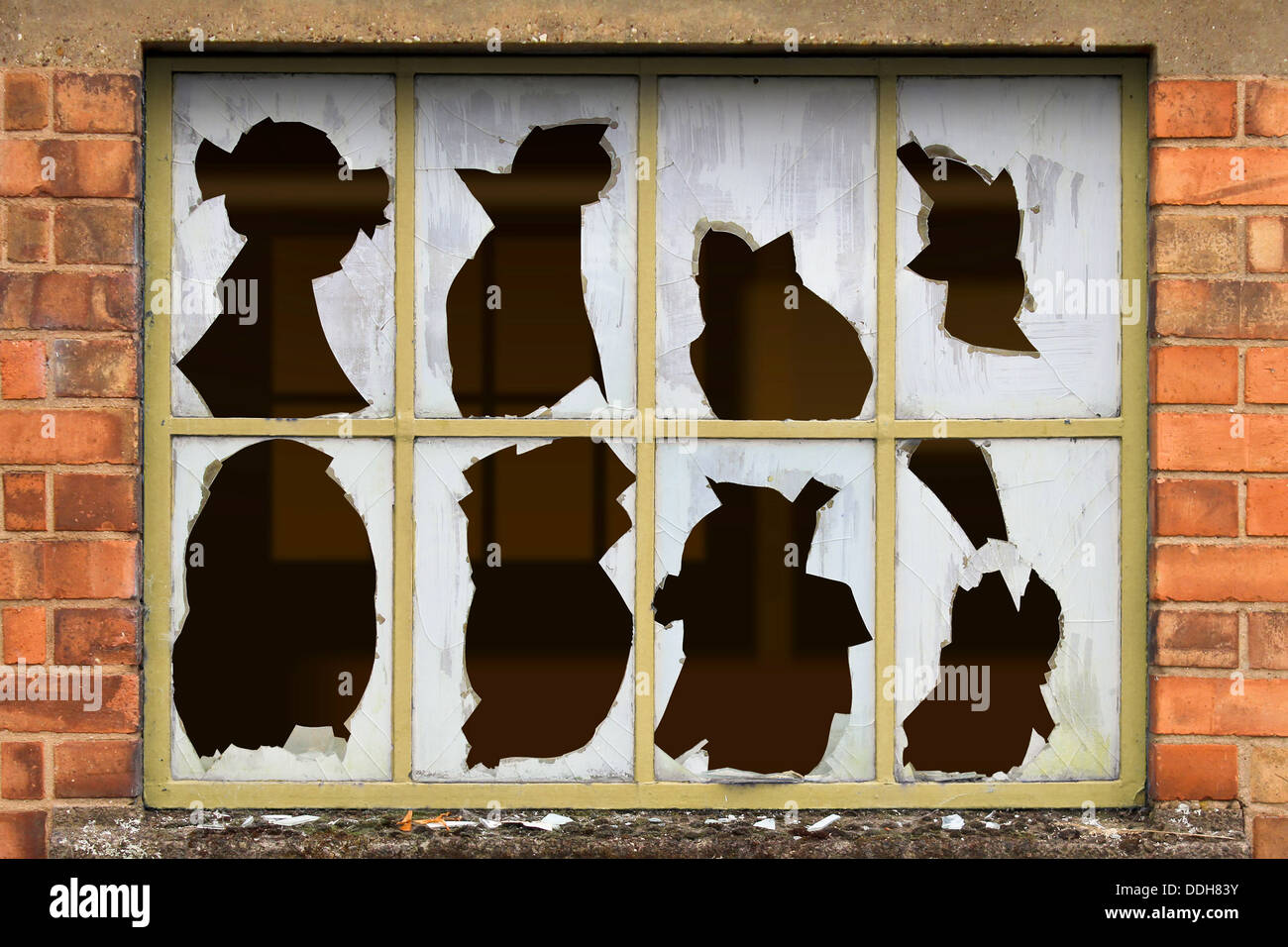 An Old Factory Window with Broken Glass Stock Photo - Alamy