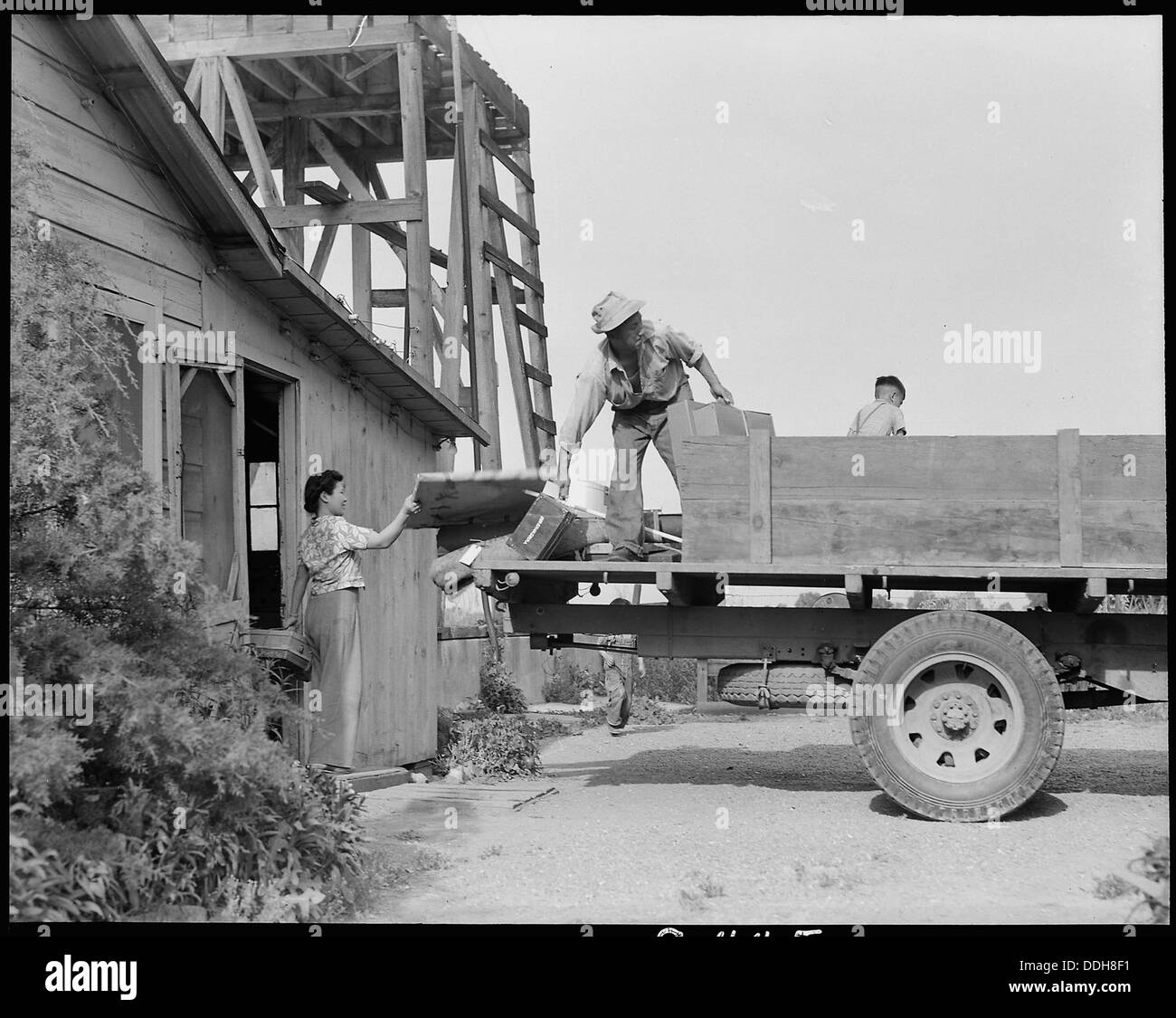 This photograph shows preparations being made to evacuate a farm in ...