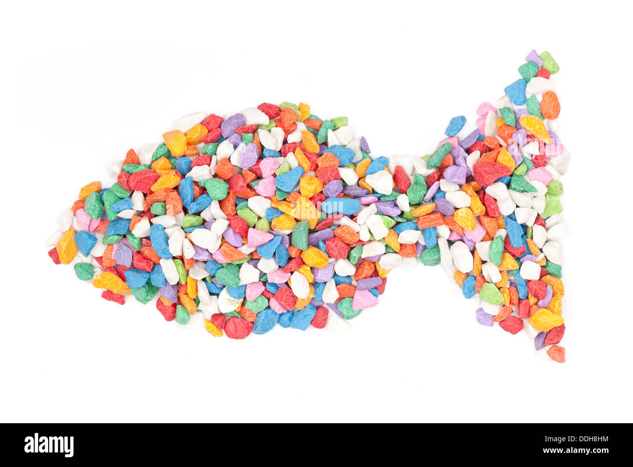 fish shaped, colorful gravel on white background Stock Photo - Alamy