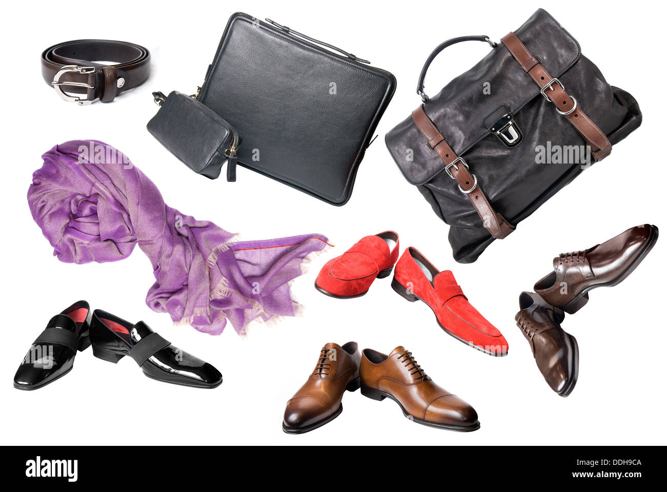 set of male shoes, accessories and bags isolated on white Stock Photo ...