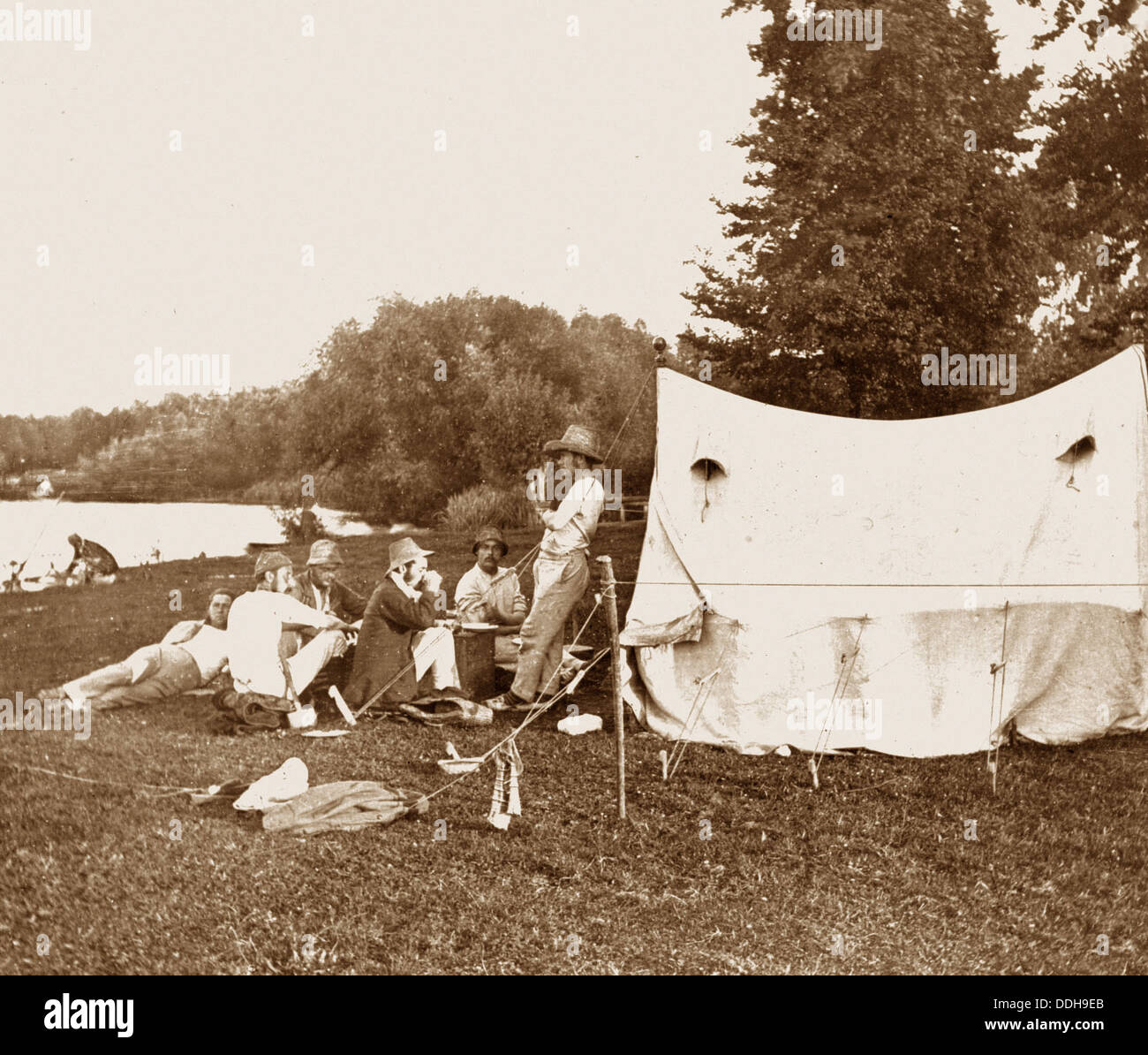 Camping on the River Thames Victorian period Stock Photo - Alamy
