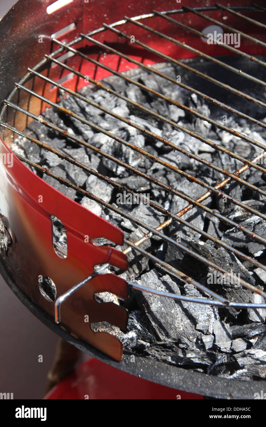detail of portable small round barbecue grill in garden Stock Photo - Alamy