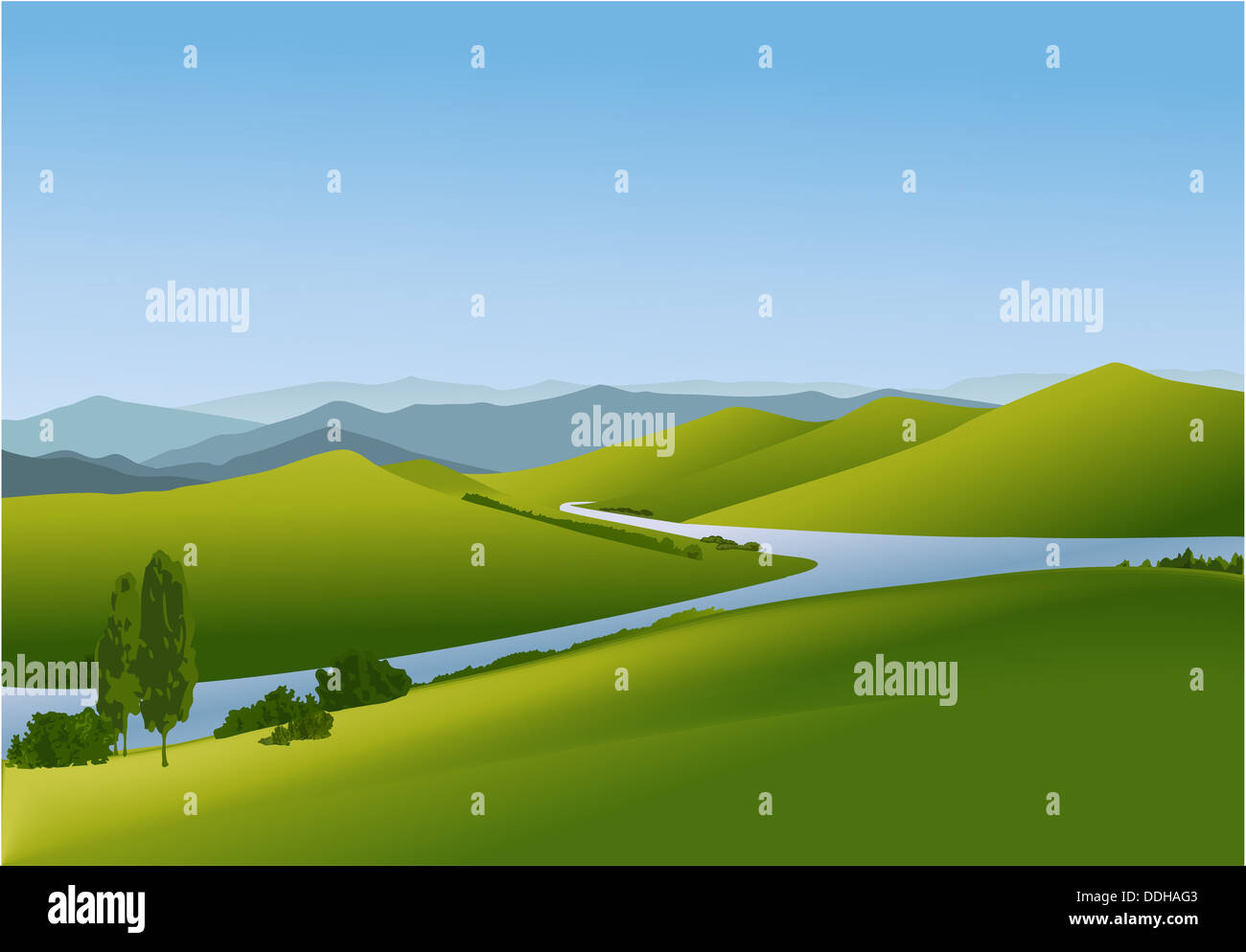 Mountain landscape with river Stock Photo - Alamy