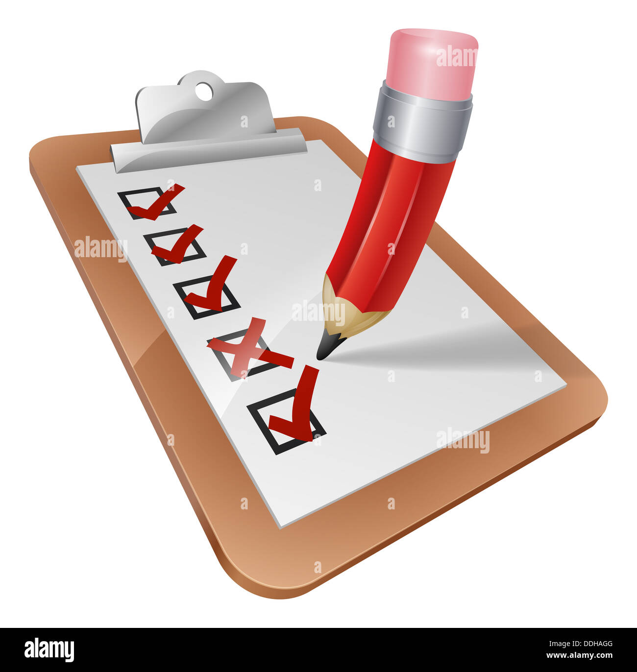 An illustration of a cartoon pencil writing on a survey clipboard Stock ...