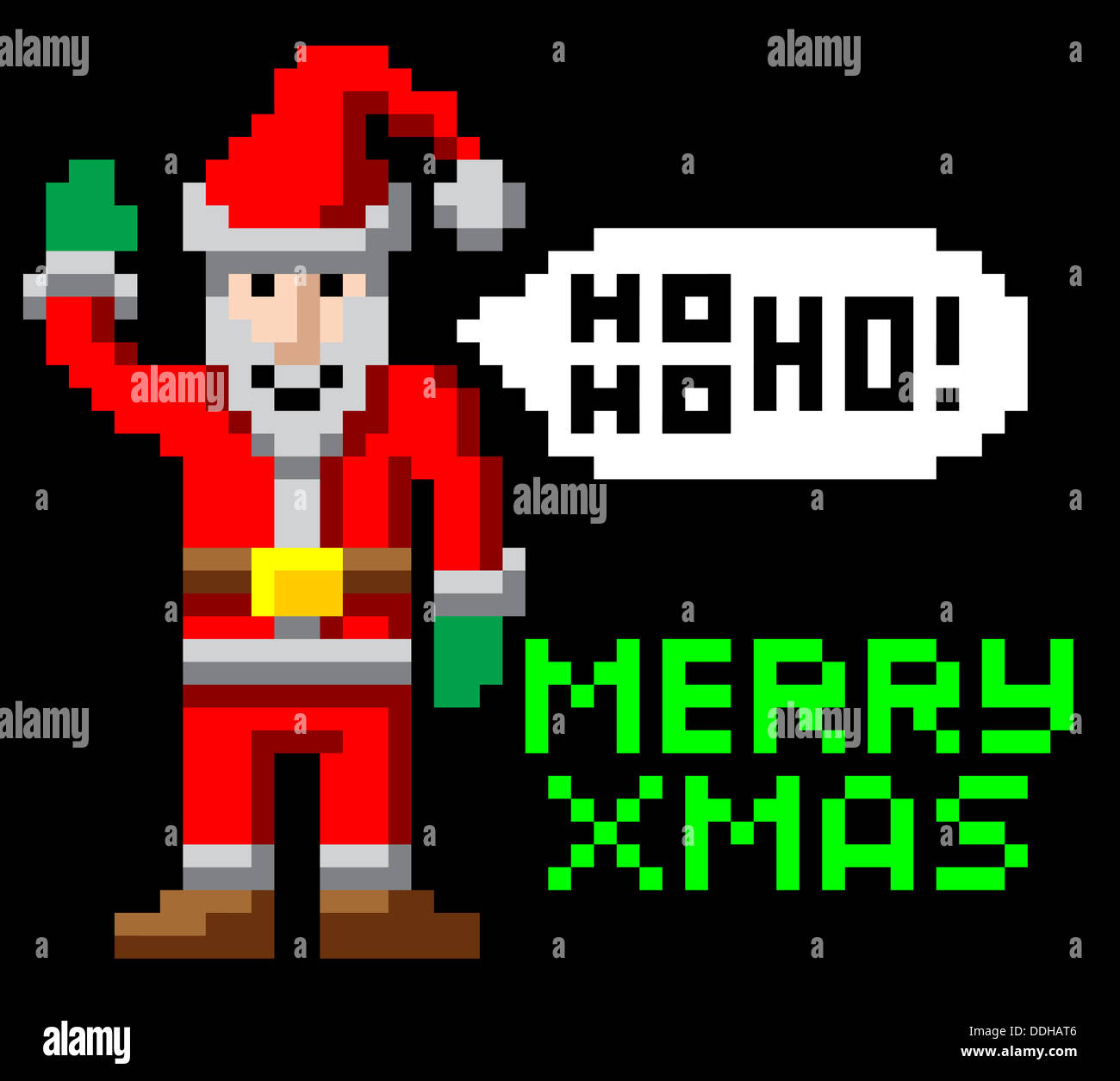 Retro arcade 8-bit video game style pixel art Christmas Santa waving ...