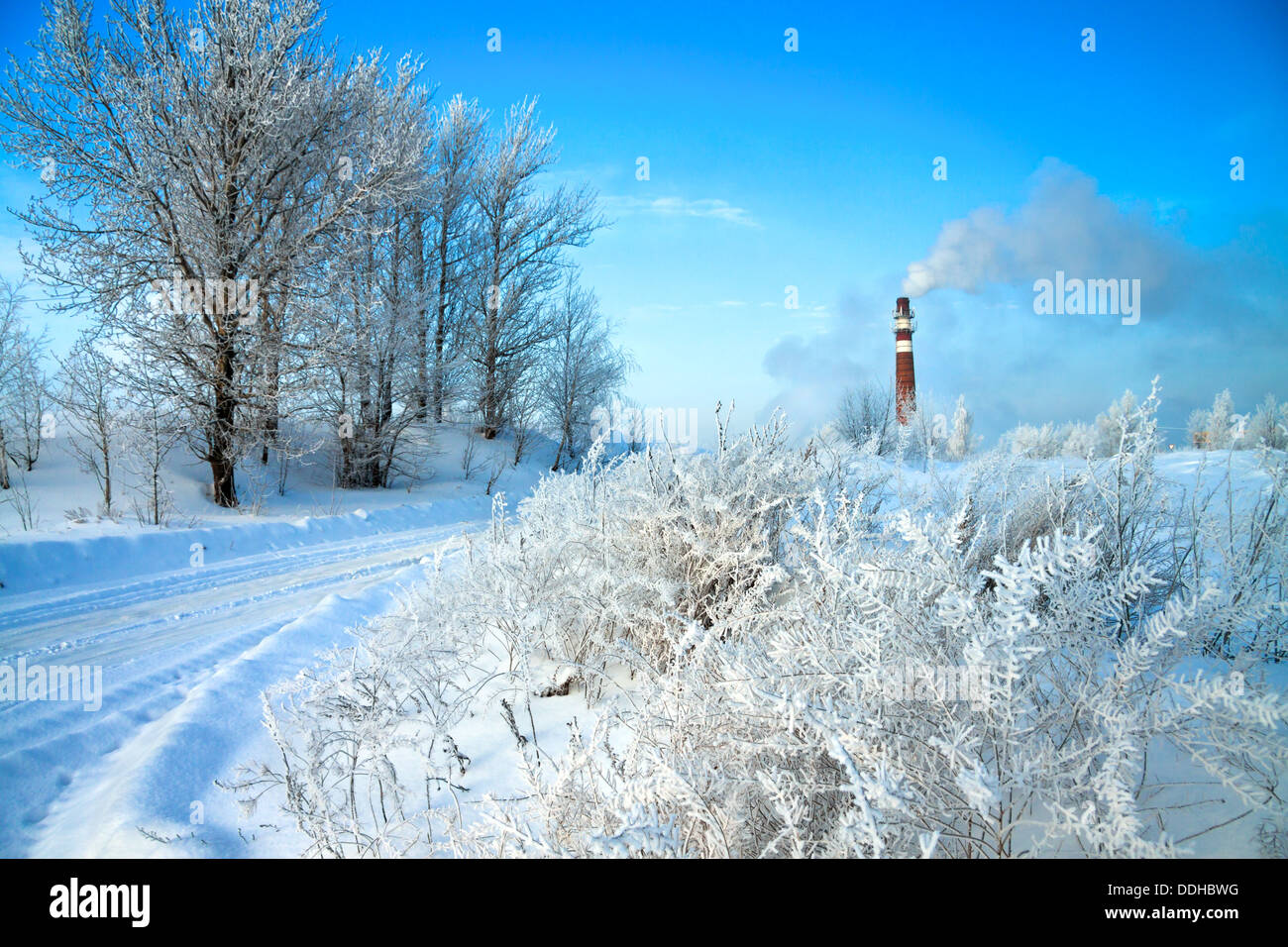 beautiful winter day and industrial air pollution Stock Photo - Alamy