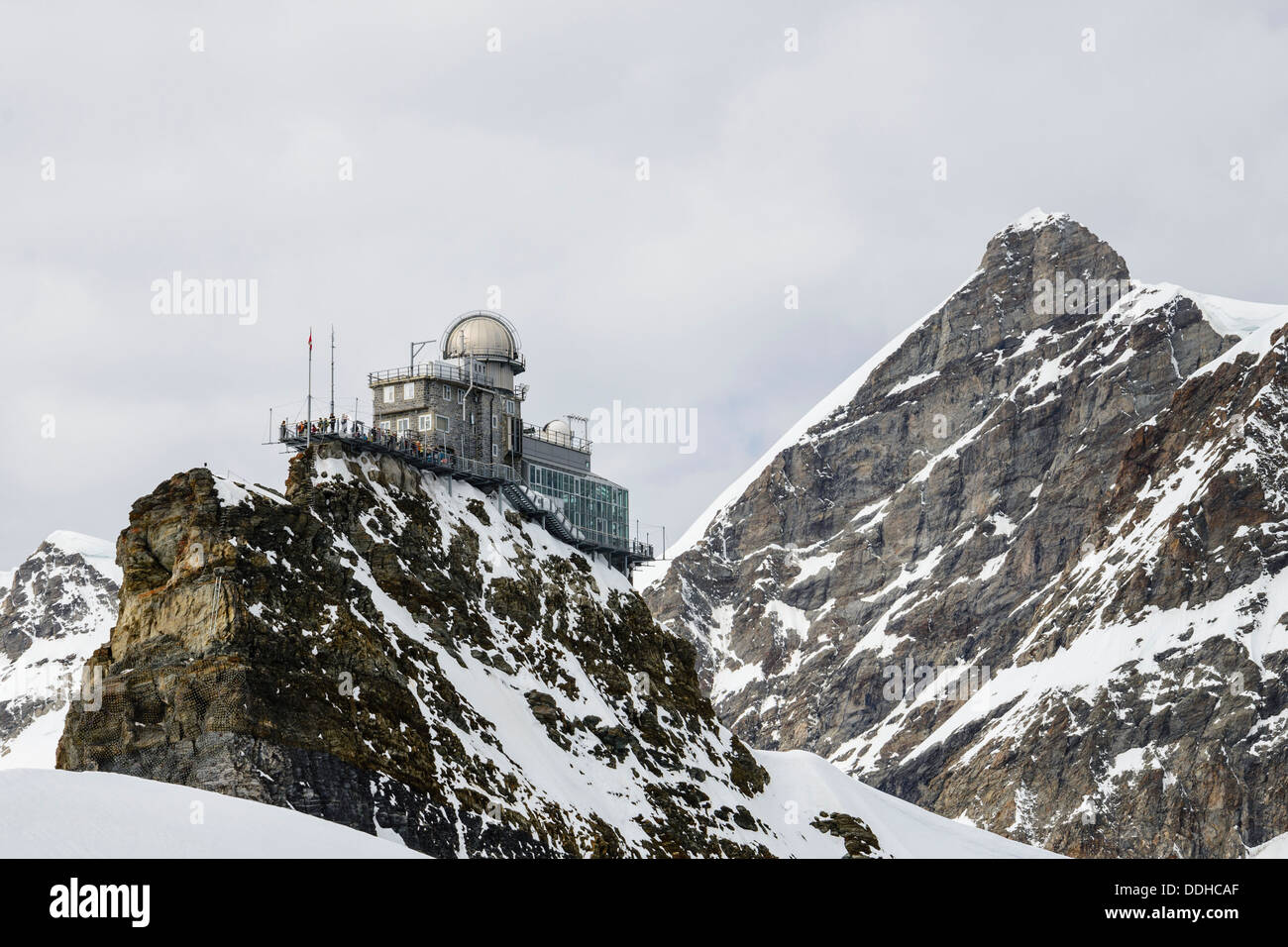 The Sphinx observatory at the Jungfraujoch near Grindelwald Switzerland with the Jungfrau a 4158 ...