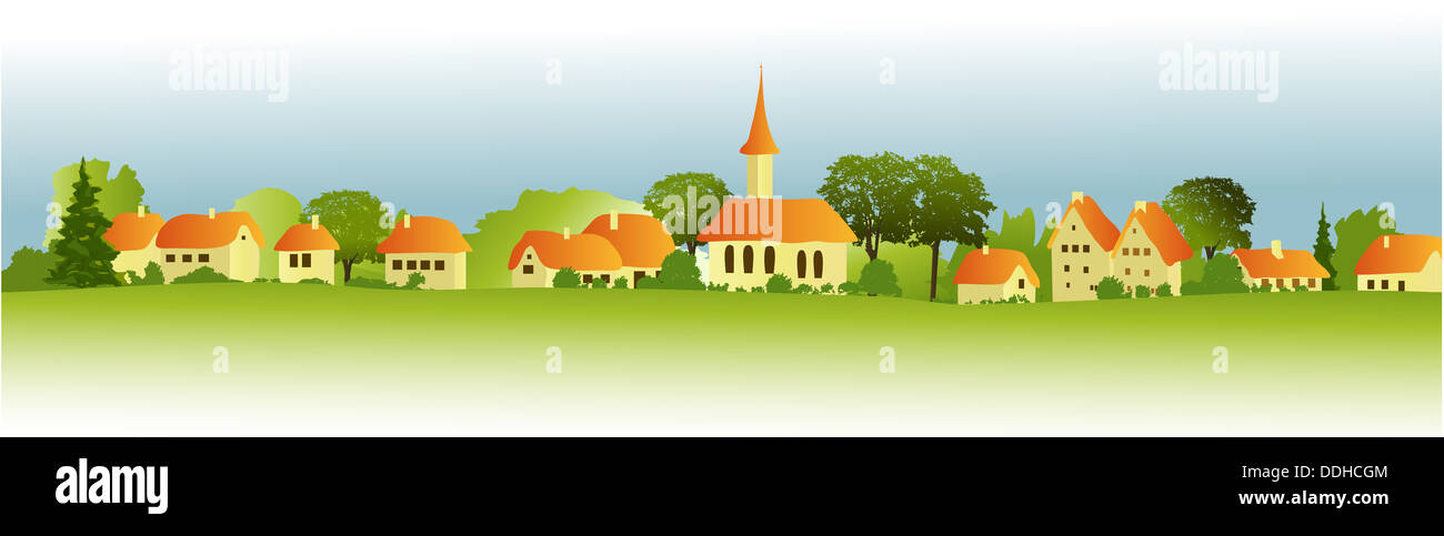 Rural landscape with little town Stock Photo - Alamy